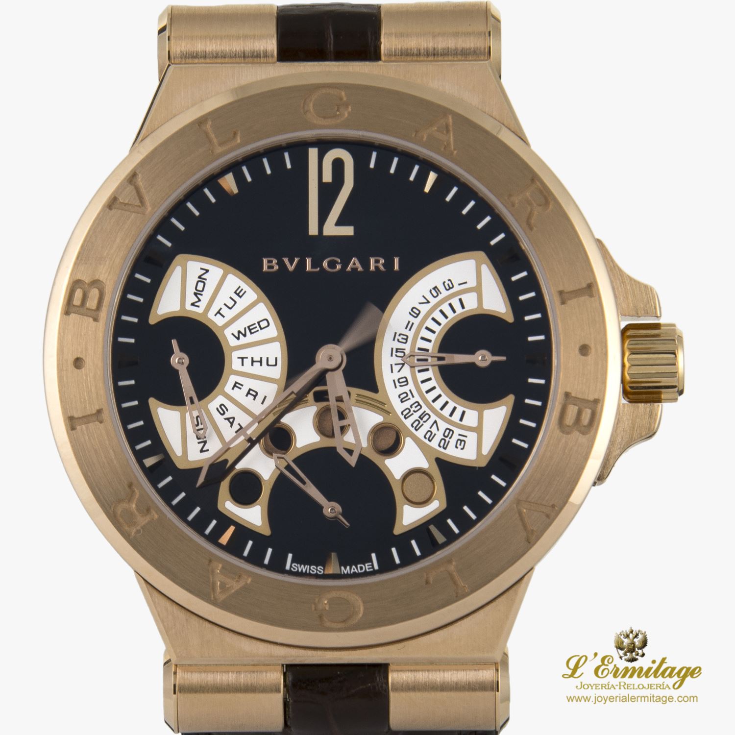 Reloj Bulgari Diagono Retro Day Date Fase Lunar Oro Rosa Automático ...